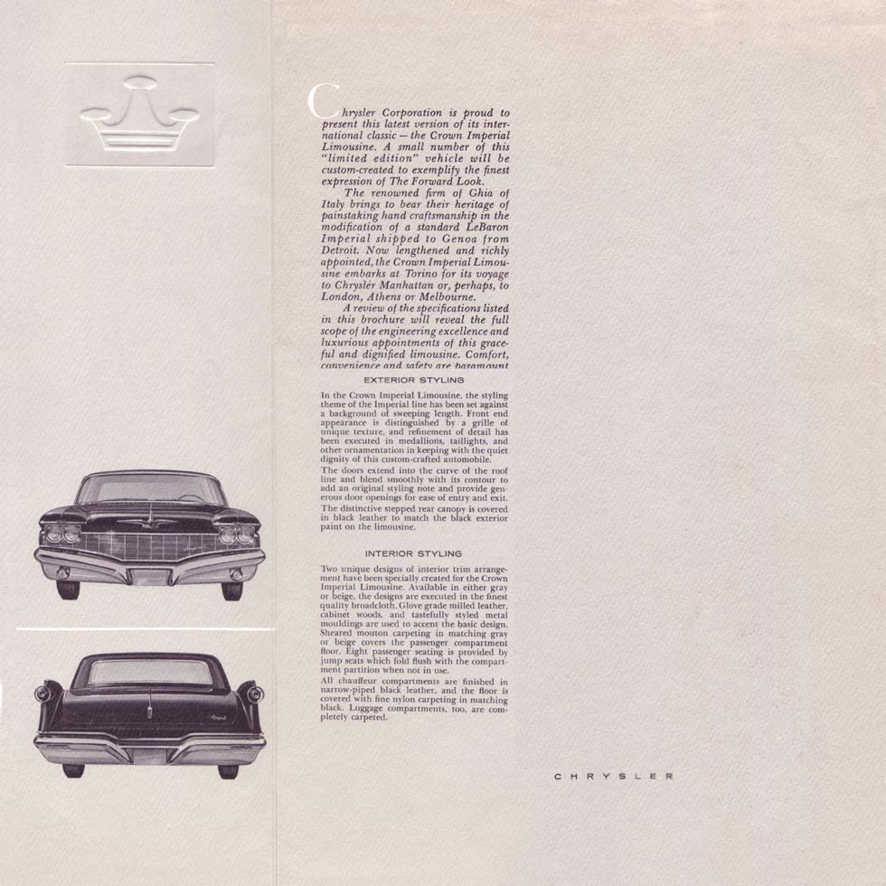 1960 Crown Imperial Limousine Brochure
