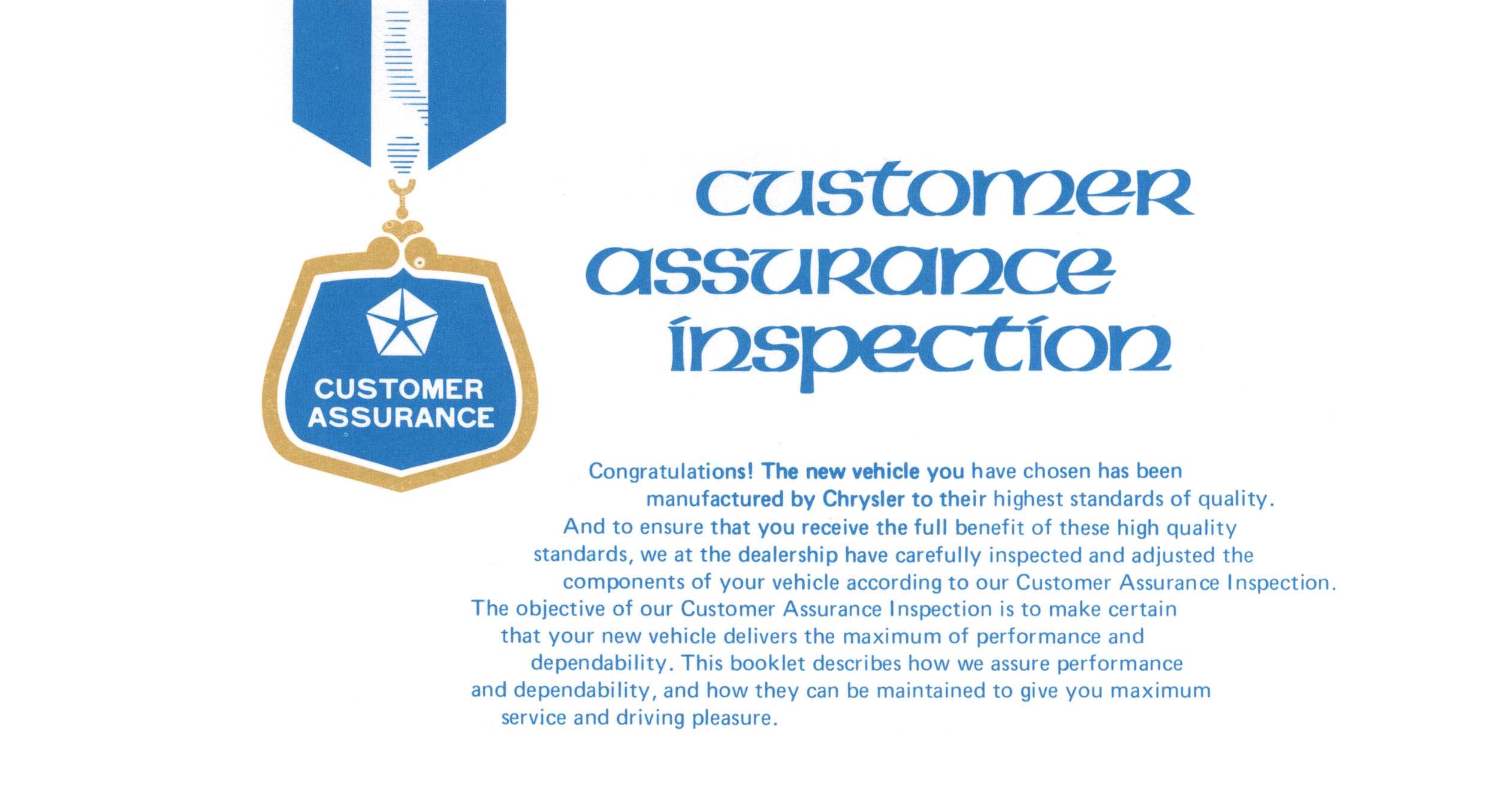 1976 Chrysler Customer Assurance Manual